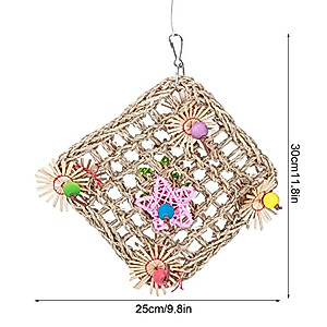 Bird Climbing Net,Straw Braid Rope Net Hammock Ladder Bird Toy Hanging Foraging Wall Toys with Hanging Hook for Parakeet Cockatiel Budgie Lovebird