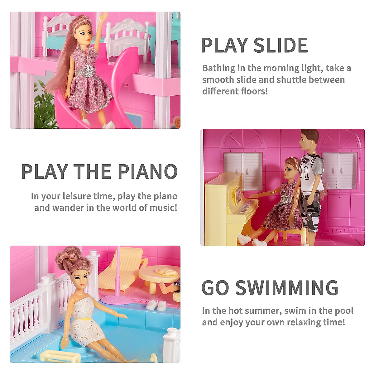 TEMI Doll Home Toy with 2 Doll Toy Figures, 4-Story 10 Rooms with Accessories and Furniture, Toddler Doll Home Kit Gift for Kids Ages 3 Toys for 3 4 5 6 Year Old Girls