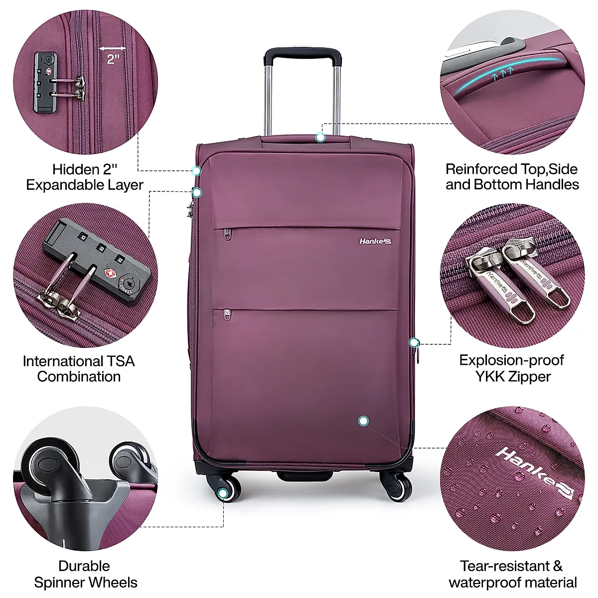 Hanke 28 Inch Luggage with Spinner Wheels Expandable Large Suitcase with Wheels Softside Check in Luggage Rolling Suitcase with Lock Lightweight Travel Luggage for Men and Women.(Purple)
