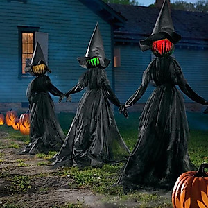 Dazzle Bright Halloween Decorations, 6 FT Set of 3 Light Up Halloween Witch with Stakes, Witch Decorations for Outdoor Garden Yard Lawn Haunted House Decor