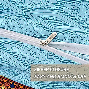 Nanko Queen Duvet Cover Set Boho Red Blue Colorful Retro Striped Print 3pc 90 x 90 Luxury Soft Microfiber Down Comforter Quilt Bedding Cover with Zipper Ties - Bohemian Exotic Style for Men and Women