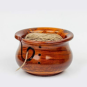 Nagina International Kitchen Pot Styled Premium Wood Crafted Portable Yarn Storage Knitting Bowl (Large, Rose Wood)