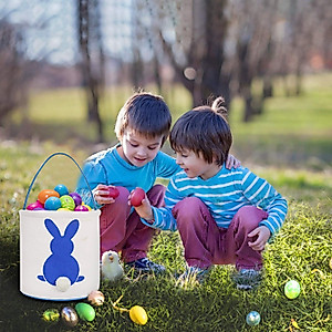TOPLEE 3 PCS Easter Eggs Hunt Basket for Kids Canvas Bunny Basket Egg Bags Rabbit Fluffy Tails Party Celebrate Decoration Gift Toys Carry Bucket Tote