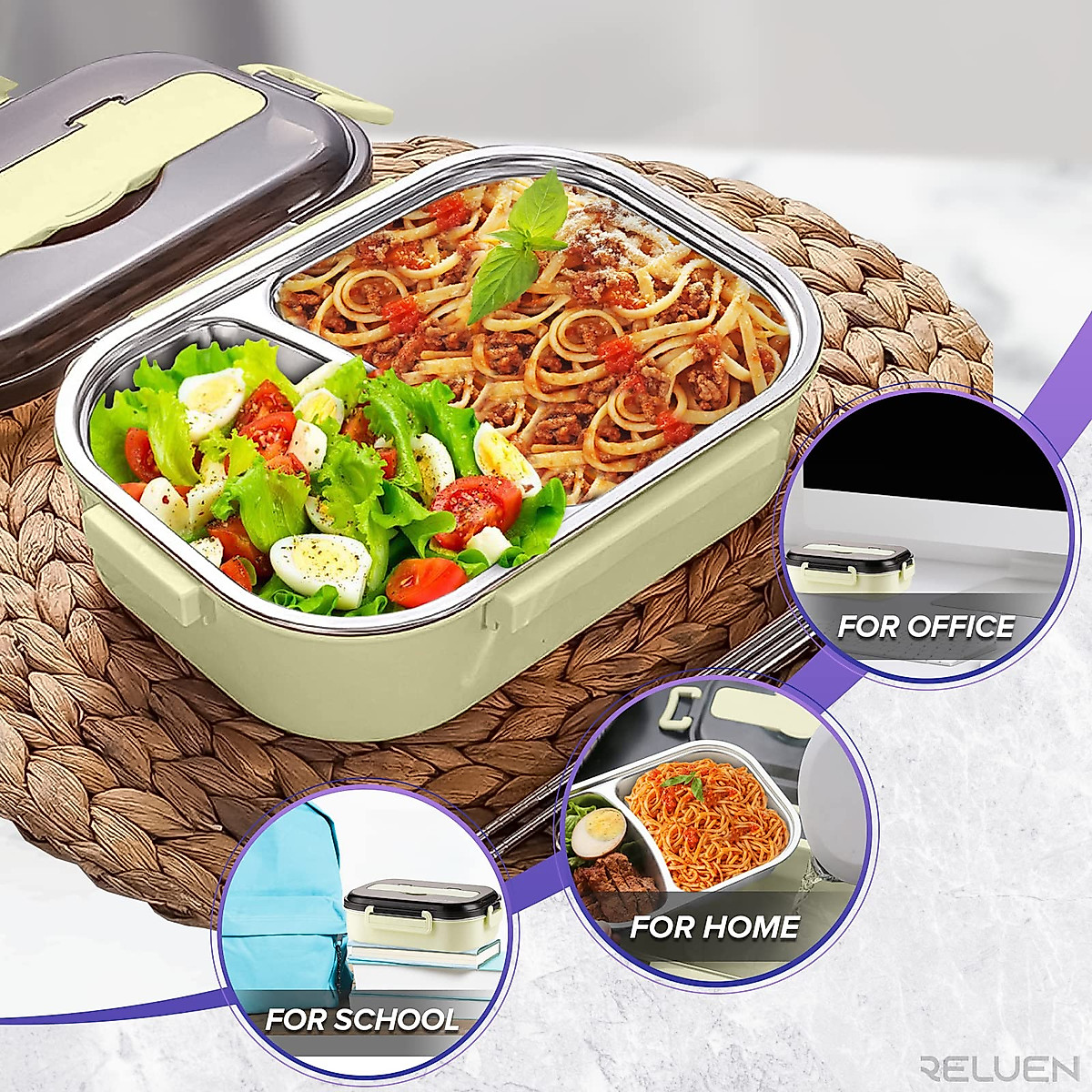 Lunch Box for Adults - Lunch Container with Compartments - Stainless Steel Lunch Box Food Warmer - Reusable Bento Box Lunch Warmer For Heating Food - Bento Lunch Box for Office Work for Men Women