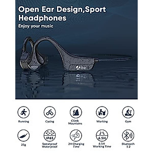 SAMVEK Wireless Headphones, Bone Conduction Bluetooth Headphones, IP65 Waterproof Open Ear Headset, Built-in Mic, Sweatproof Earbuds, Sport Earphones for Cycling, Workouts, Hiking