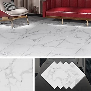 Livelynine Carrara Marble Peel and Stick Floor Tile Bathroom Waterproof Floor Tiles White Marble Vinyl Flooring Sheet Sticky Laminate Flooring Kitchen Renter Friendly Linoleum Stickers 12x12 4-Pack