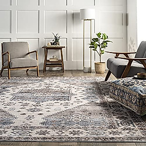 nuLOOM Emani Machine Washable Medallion Area Rug, 5' x 8', Beige