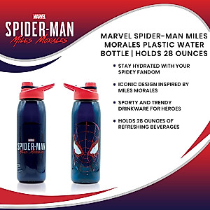 Marvel Spider-Man Miles Morales 28-Ounce Sports Water Bottle | BPA-Free Plastic Water Jug With Leakproof Screw-Top Lid And Flip-Up Cap | Hydration For Outdoor Activities, Gym Fitness Gifts