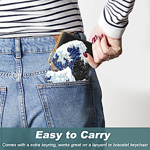 Nipichsha Credit Card Holder, Small RFID Card Wallet for Women, Slim Leather Card Holder Wallet, Credit Card Wallet Organizer, Pocket Business Card Case with Zipper & Keychain, Japanese Wave