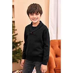 Makkrom Toddler Baby Boy Girl Shawl Collar Pullover Cable Sweaters Knit V Neck Christmas Fall Wniter Outfit Black 2-3T