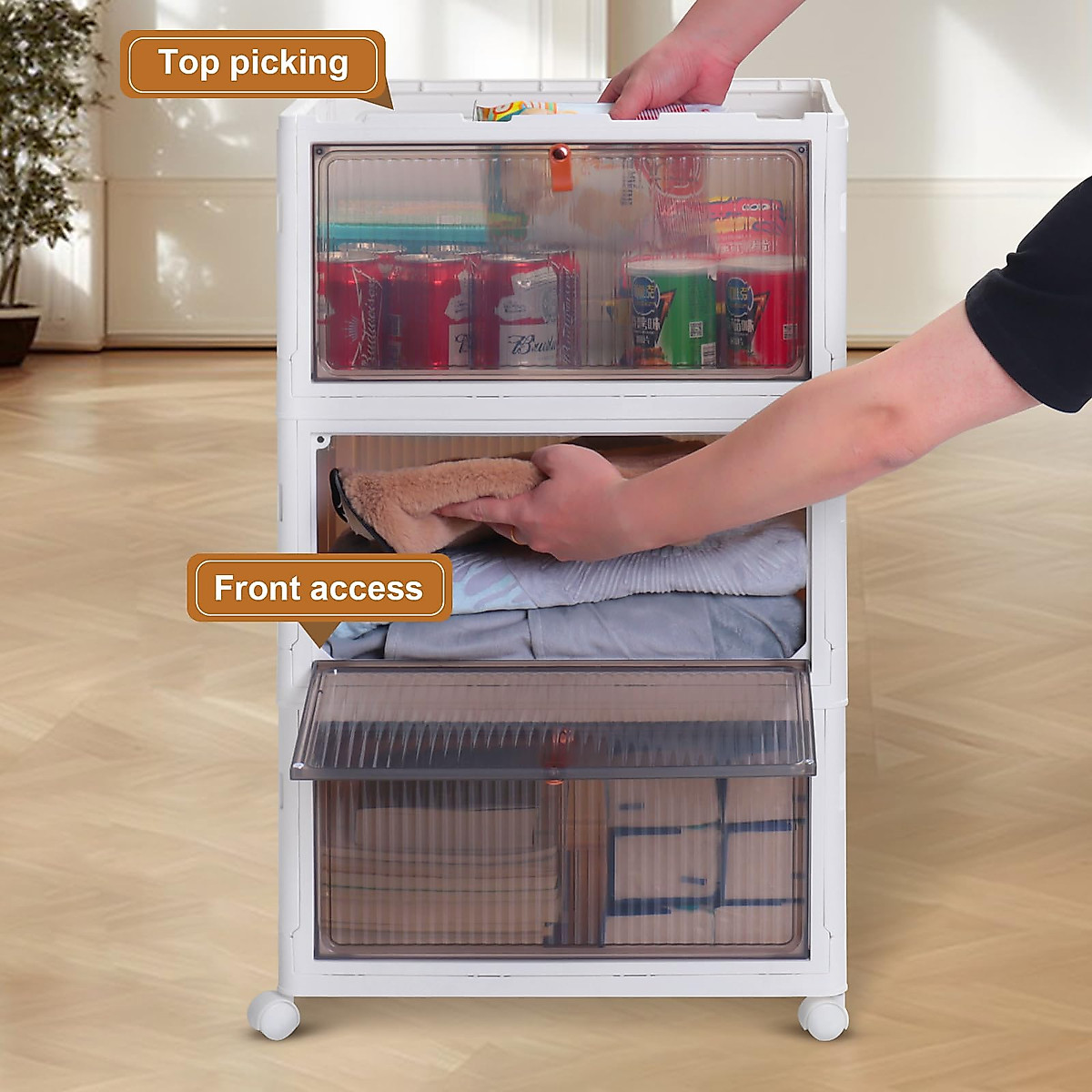 Large Capacity Stackable Storage Bins - Organize Storage Bins Plastic 3 Tier 96Qt White, Stackable Storage Containers with Lids 24Gal, Durable Foldable,Storage for Clothing, Toys, Tools, Books...