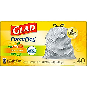 GLAD ForceFlex Tall Drawstring Trash Bags, 13 Gallon Grey Trash Bags for Tall Kitchen Trash Can, Citrus & Zest with Febreze Freshness to Eliminate Odors, 40 Count - Packaging May Vary