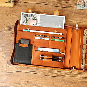 7 Ring Check Binder Cowhide Leather Check Portfolio for 3-Up Business Checks, Check Book Binder with Handle, Zippered Check Holder with 500 Check Capacity, Personalized Checkbook