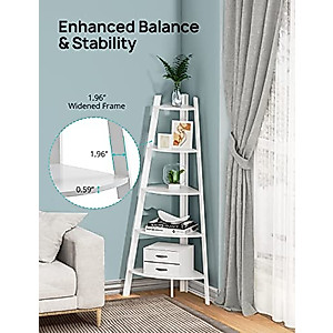 Evajoy Corner Shelf, 5 Tier Corner Shelf Tall Rustic Multipurpose Bookshelf with 1.96'' Wide Frame, Industrial Ladder Shelf and Plant Stand with Support Foot Pads for Living Room, Home Office