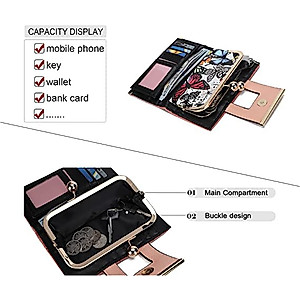 VNFIOEI Women Wallet Leather Large Capacity Women's Handbag Large Capacity Long Wallet, with 10-card slots and clips, and Zero Wallet with Buckle in the middle Butterfly.
