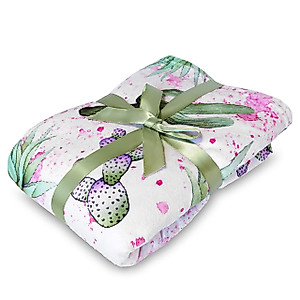 Watercolor Cactus Nursery Decor Set - 1 Crib Sheet, 2 Changing Pad Covers, 1 Minky Baby Blanket