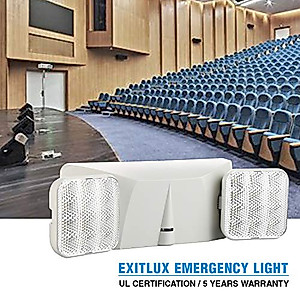 EXITLUX 6 Pack White Exit Sign with Emergency Light-UL Certified-Hardwired Emergency Light Standard -Adjustable Lamps & 90-Minute- Emergency Exit Light Fixtures,UL 924,120/277V AC