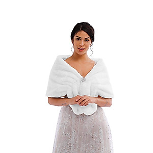 Tgirls Women's Wedding Faux Fur Shawl and Wraps Bridal Fur Stole Fur Scarf for Bride and Bridesmaids (White)