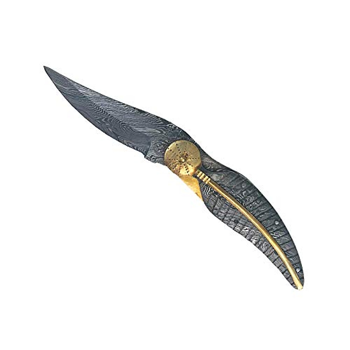 Handmade Damascus Steel Pocket Knife - Folding Knive - Damascus Blade and Handle with Brass Fitting Leather Sheath Included Hunting Outdoor Camping (Leaf Style Handle)