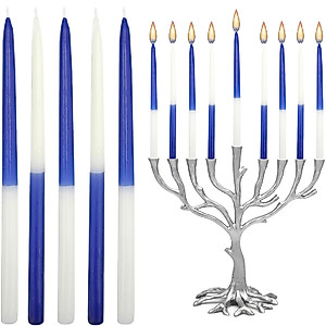 The Dreidel Company Deluxe Tapered Hanukkah Menorah Half and Half Navy Blue and White, Candles for All 8 Nights of Chanukah (Single)