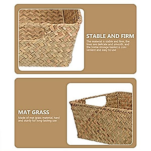 Luxshiny Baskets Large Wicker Storage Basket with Handles Rectangular Water Hyacinth Organizer Bin Retro Hand- Woven Seaweed Storage Basket Box for Jewelry Cosmetics Wicker Baskets