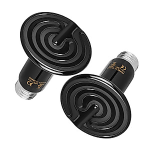 Simple Deluxe 25W/40W/50W/60W/100W/150W Ceramic Heat Emitter Reptile Heat Lamp Bulb No Light Emitting Brooder Coop Heater for Amphibian Pet & Incubating Chicken, Black/2-Pack, 50W
