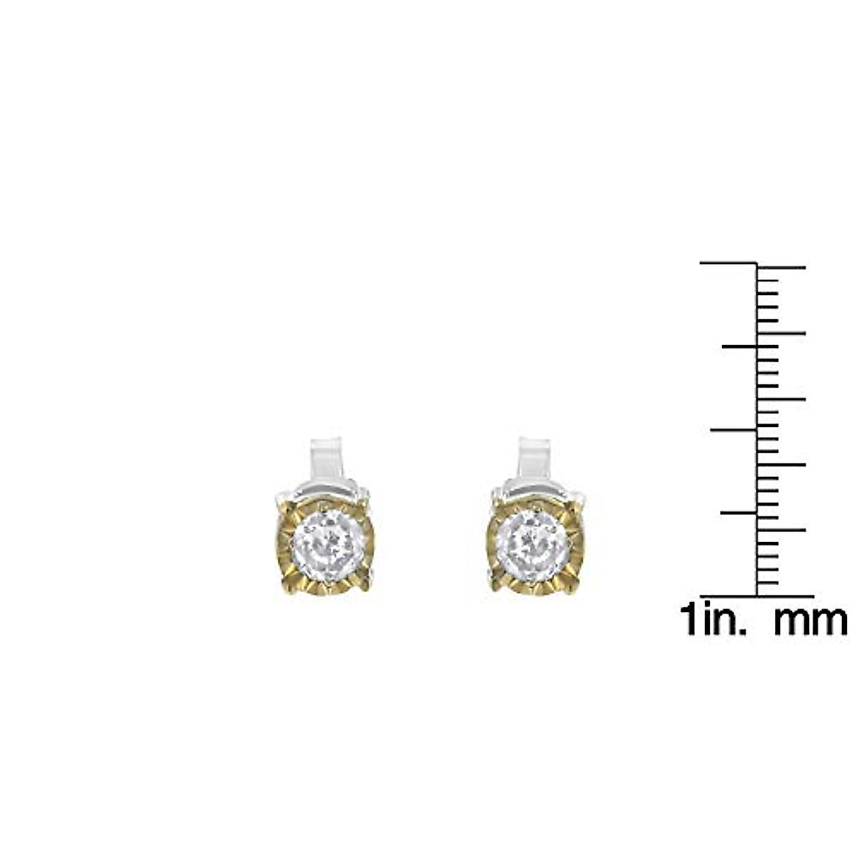 10K Two-Tone Yellow & White Gold over .925 Sterling Silver 0.40 Cttw Round Diamond Miracle-Set Stud Earrings (K-L Color, I2-I3 Clarity)