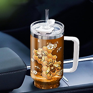WAZONE Personalized Kind Words Are Like Honey Bee Tumbler Sayings Motivational Customized Name Tumbler 40oz with Handle and Straw Stainless Steel Travel Mug Ideas Gifts Things for Animal Lovers