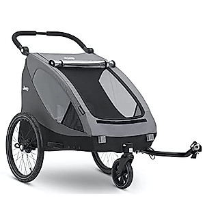 Jeep Everest 2-in-1 Child Bike Trailer and Stroller for 2 Kids by Delta Children | 2-Seater Lightweight Multisport Trailer with Converts to Jogging Stroller | Compact Fold for Travel and Storage, Grey