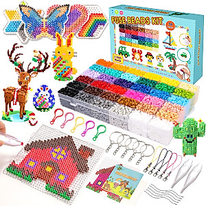 Meland Fuse Beads Kit - 11,000 pcs 36 Colors Fuse Beads Craft Set for Kids- 5MM Fuse Beads Set Including 5 Pegboards, Ironing Paper & Chain Accessories Iron Beads Christmas Birthday Gift