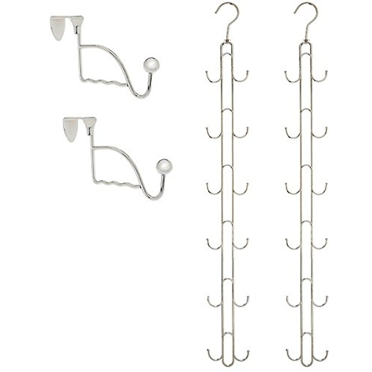 2-Pk Over Door Hanging Purse Storage - DURABLE, Holds 50 POUNDS, ROTATES 360 for easy access; Purses, Handbags, Satchels, Crossovers, Backpacks,12 Hooks, Chrome (Set of 2)