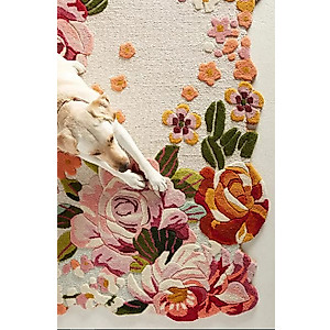 PB Rugs Traditional Multi Colored Floral Rug 100% Hand Tufted Carpet Persian Style Area Rug Off White / Ivory ,Yellow/Green Tufted Flower Rug (Off White / Ivory, 8x5)