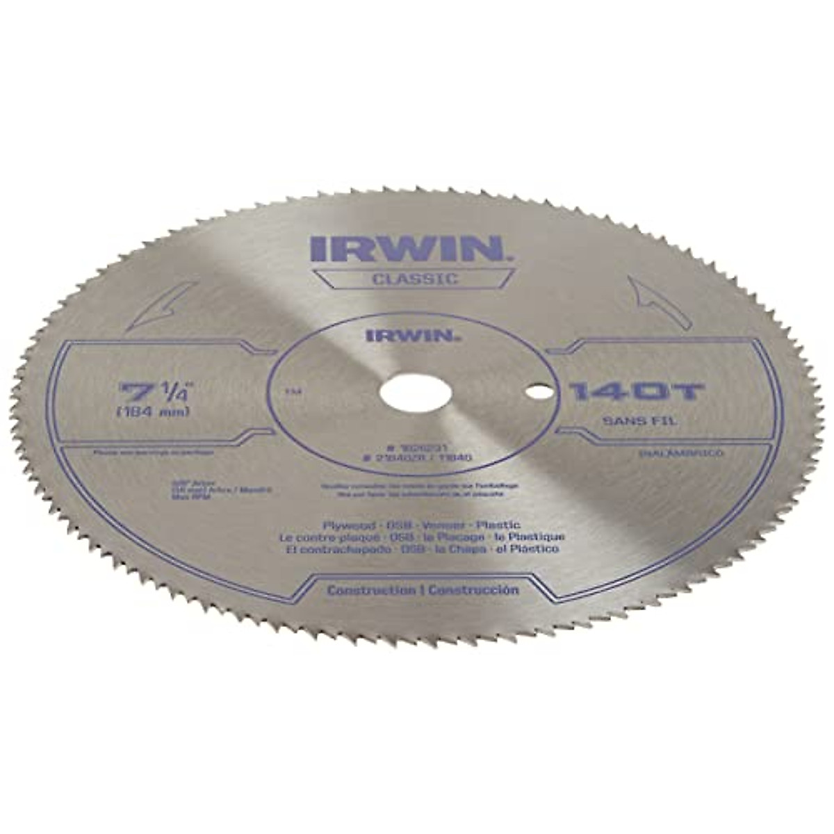 IRWIN Tools Classic Series Steel Corded Circular Saw Blade, 7 1/4-inch, 140T, .087-inch Kerf (11840)