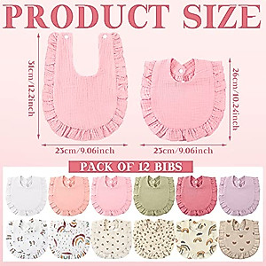 Geyoga 12 Pcs Baby Muslin Bibs Unisex Drool Teething Bibs, Adjustable Drool Bibs Feeding Cloth Bibs Baby Bibs for Girls Boys Newborn Baby Toddlers Infants