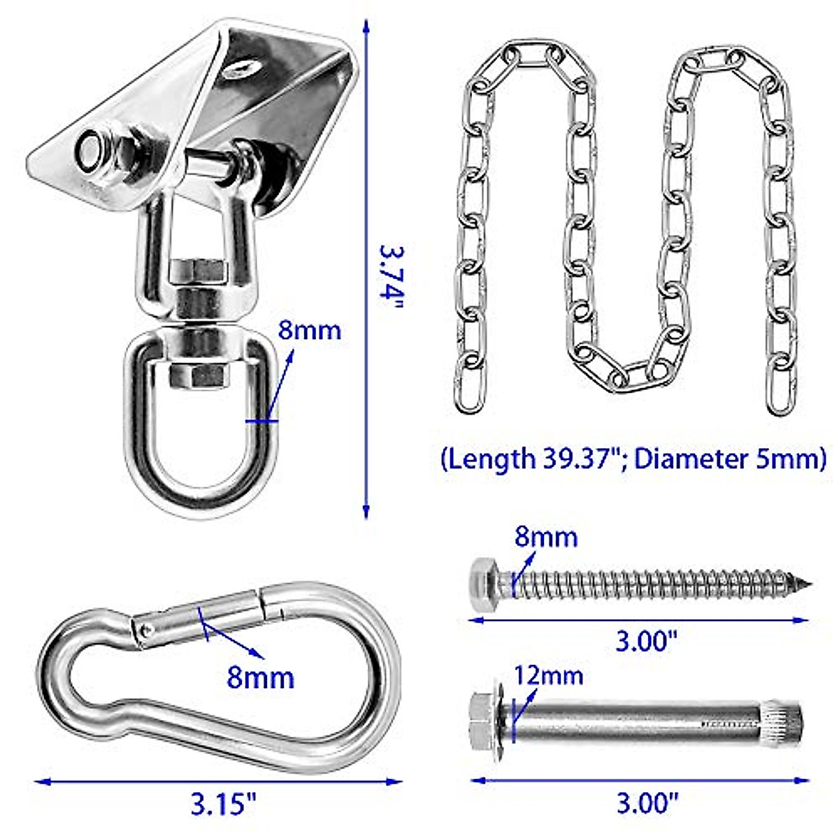 Hammock Hanging Kit with Swing Chain, 1000lbs Capacity Hanging Hooks Heavy Duty 360° Swivel for Yoga, Chair, Tree, Indoor & Outdoor Gym