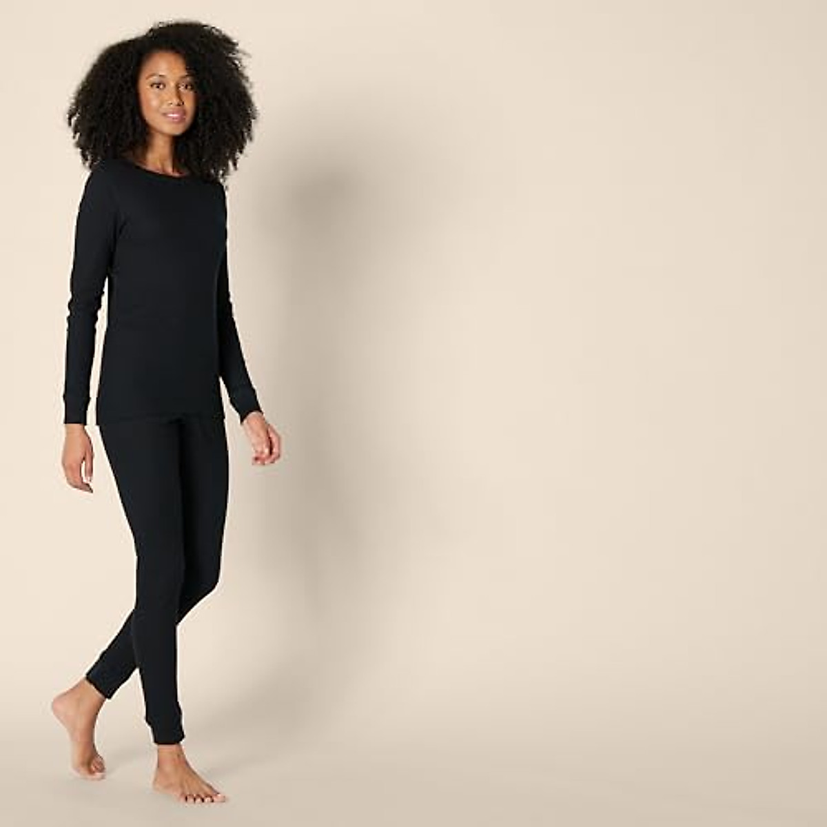 Amazon Essentials Women's Waffle Snug Fit Pajama Set, Black, Large