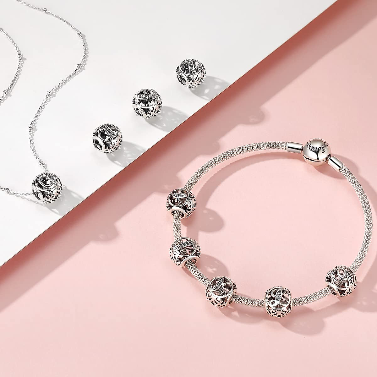 TIZU 925 Sterling Silver Letter A Charms for Pandora Bracelets Alphabet Initial Beads Charms Jewelry Gift for Women