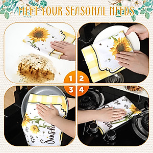 Batiyeer 4 Pcs Seasonal Holiday Kitchen Towels Valentine's Day Gifts for Woman Spring Daisy Sunflower Dish Towels Fall Snowman Towel for Holidays Harvest Thanksgiving Autumn Holiday Gift