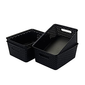Pekky Black Plastic Storage Basket, Kitchen Organizer, 11.6" x9.1" x4.7", Set of 4