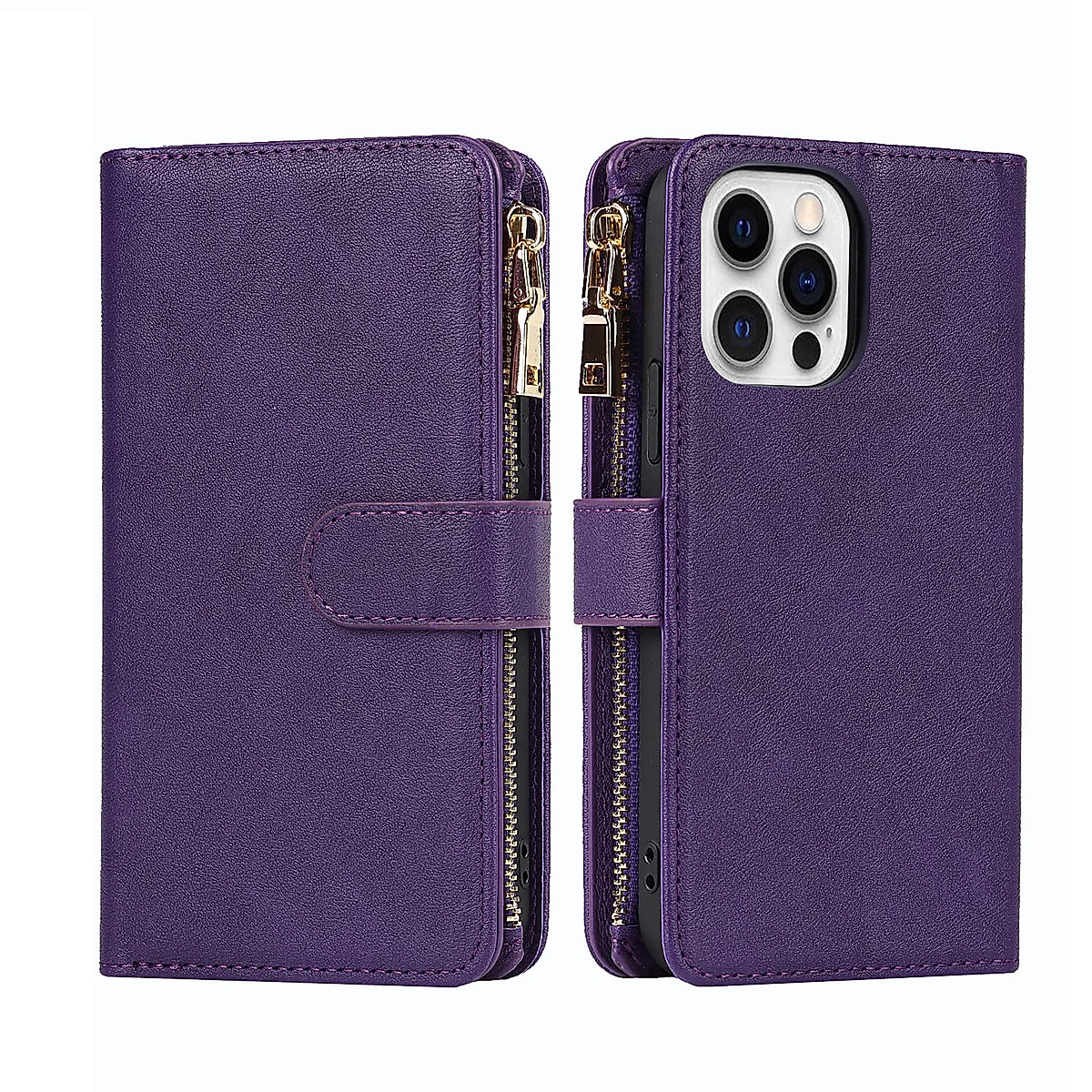 SailorTech Wallet Phone Case Design for iPhone 14 Pro 9 Card Holder 1 Zipper Coin Wallet 2 Cash Slot Kickstand Lanyard Flip Leather Cover Purple