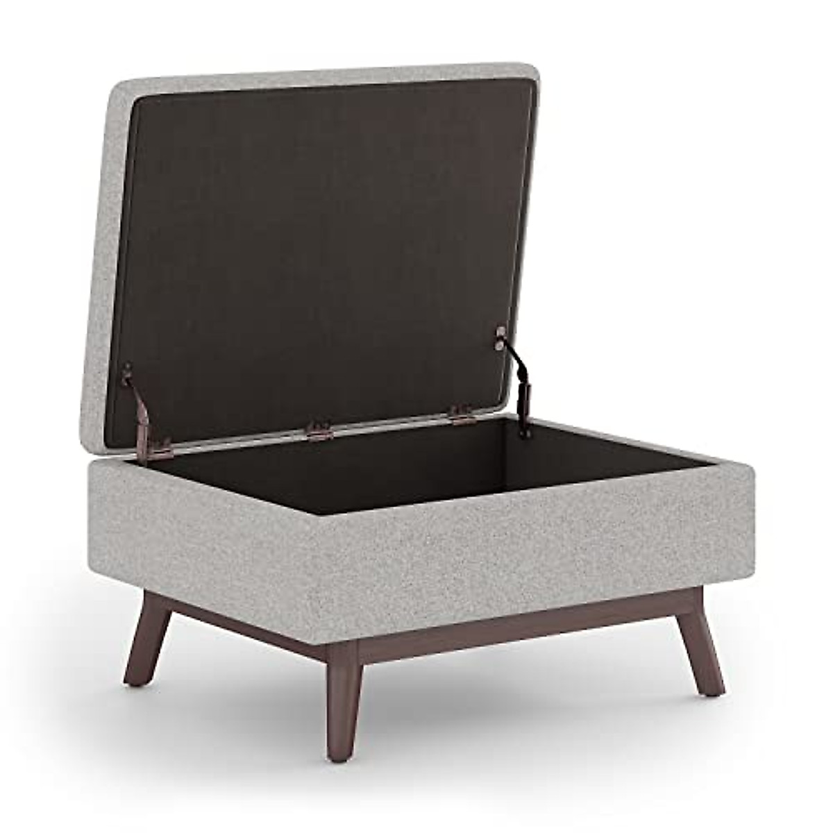 SIMPLIHOME Owen 34 Inch Wide Mid Century Modern Rectangle Coffee Table Lift Top Storage Ottoman in Upholstered Cloud Grey Polyester Fabric, For the Living Room