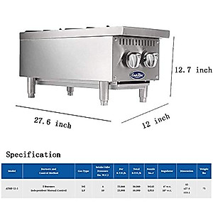 ATOSA US Two Burner Commercial Hot Plate Countertop Stove Outdoor Camping Double Portable Cooktop Propane Burner Restaurant Equipment ATHP-12-2 HD 12"-50,000 BTU