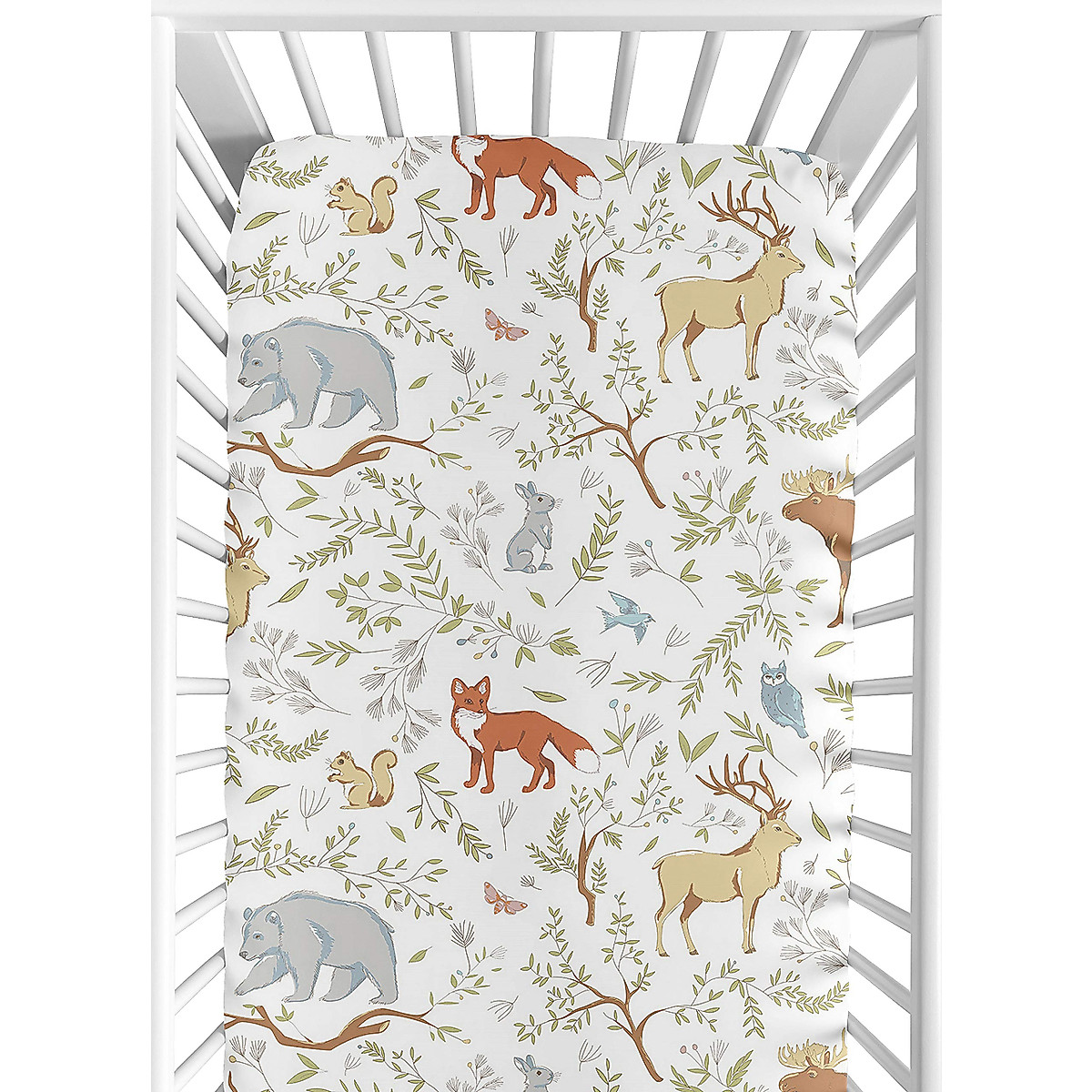 Fitted Crib Sheet for Woodland Toile Baby/Toddler Girl or Boy Bedding Set Collection - Animal Print