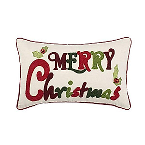 Safavieh Home Jingles Green and Red and Beige Merry Christmas 12 x 20-inch Decorative Pillow Pillow