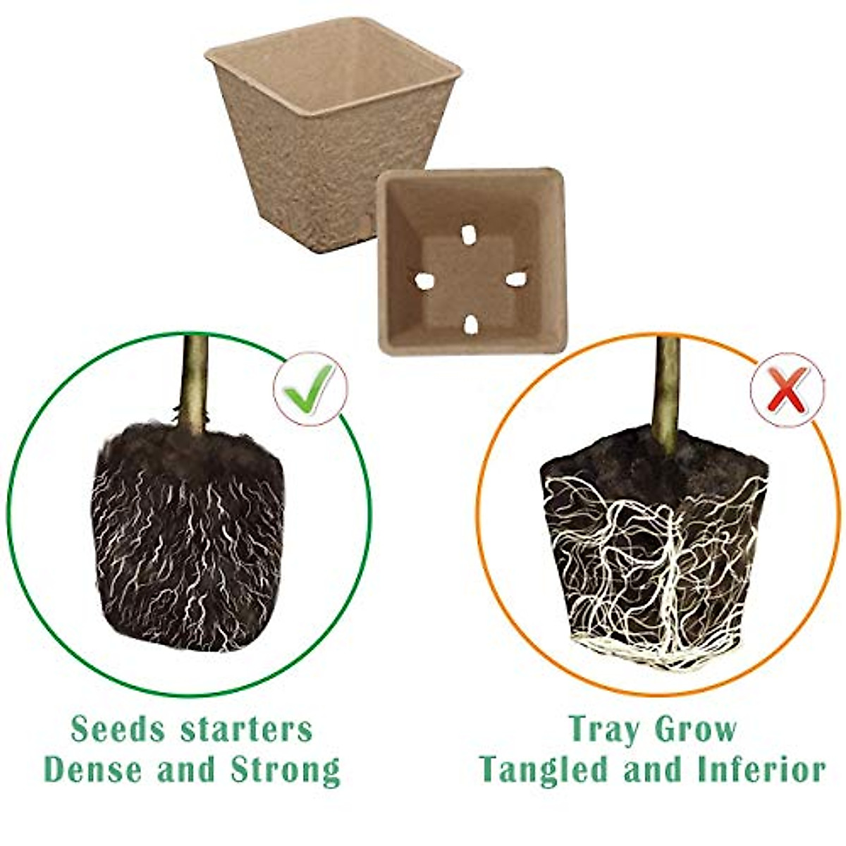 Seed Starter Kit with 100 Peat Pots for Seedlings Seed Starter Tray, Including 100 Square Biodegradable Seed Starter Pods, 5 Plastic Growing Trays & 20 Plant Labels