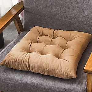 Set of 4 Square Chair Pads Indoor Seat Cushions Pillows with Ties Soft Comfortable Non Slip Chair Mat for Kitchen Dining Office Desk Living Room Outdoor Tatami 15.5" - Khaki