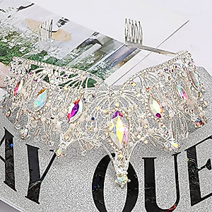 COCIDE Birthday Queen Sash & Crystal Tiara Set Birthday Silver Tiara and Crowns for Women Birthday Sash for Girls Birthday Decorations Set Rhinestone Headband Hair Accessories Glitter Sashes for Party
