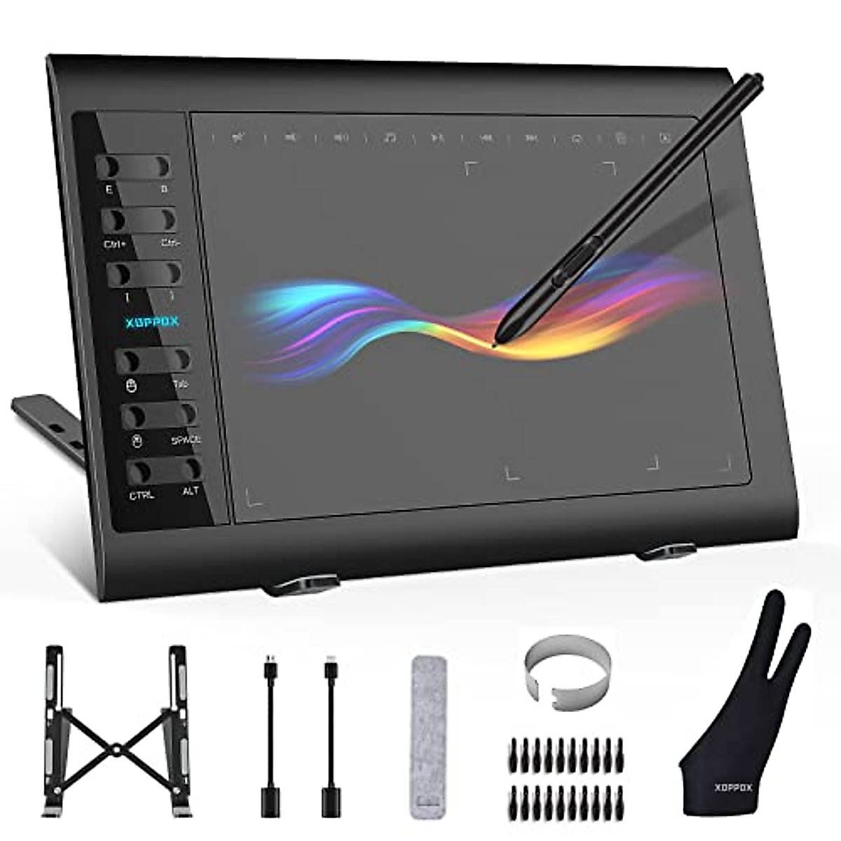 XOPPOX Graphics Drawing Tablet 10 x 6 Inch Large Active Area with 8192 Levels Battery-Free Pen and 12 Hot Keys, Compatible with PC/Mac/Android OS for Painting, Design & Online Teaching