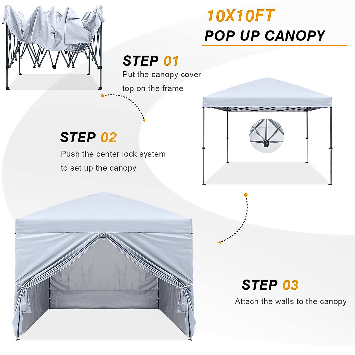 COOSHADE 10X10Ft Pop up Canopy Tent Enclosed Instant Folding Canopy Shelter with Elegant Church Window Outdoor Pavilion Cater Party Wedding BBQ Events Tent(White)