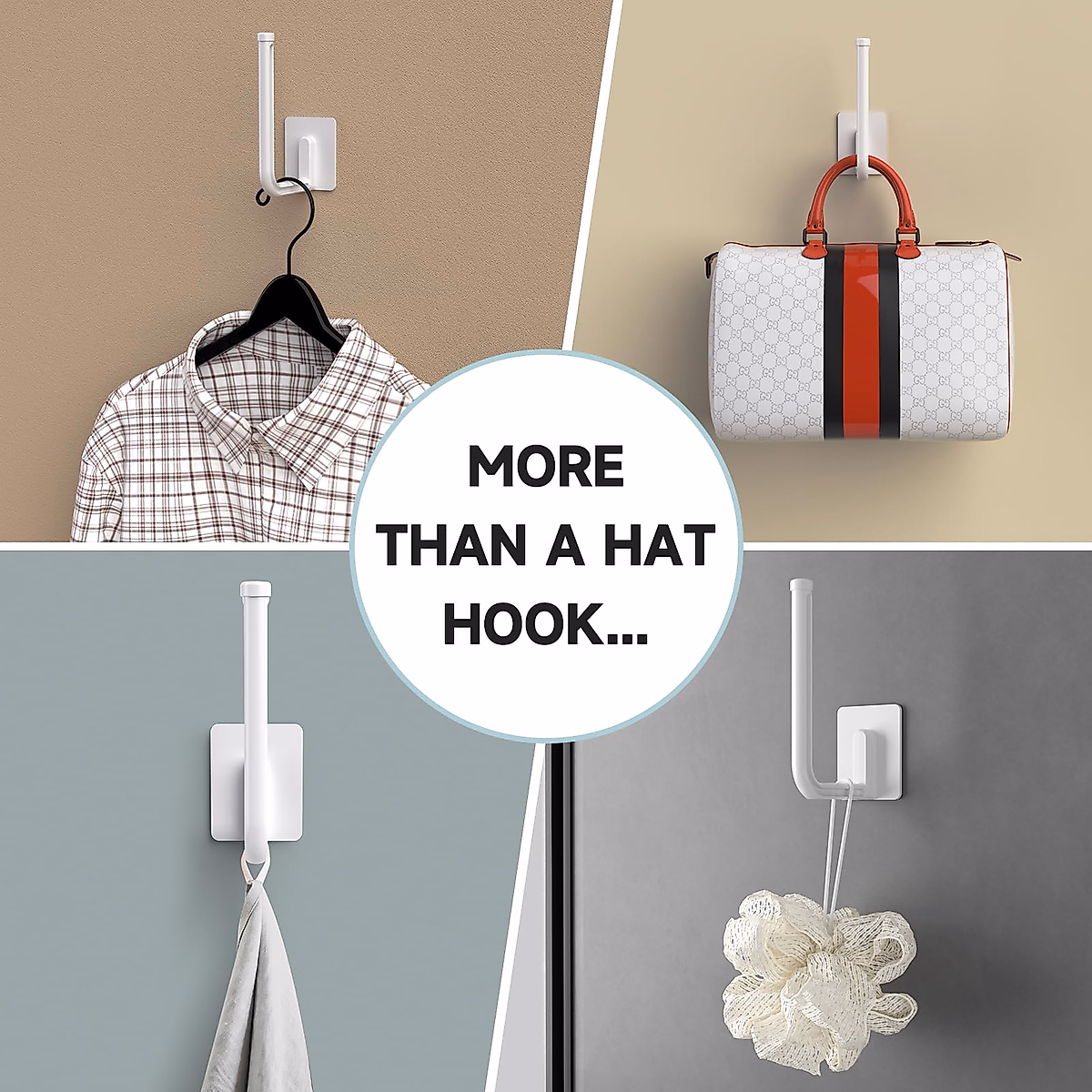 OWLMATE Hat Organizer for Baseball Caps Hat Rack for Wall Hat Hooks Hat Storage Holder for Closet Door Adhesive/Drill Mount 4 Pack (White)